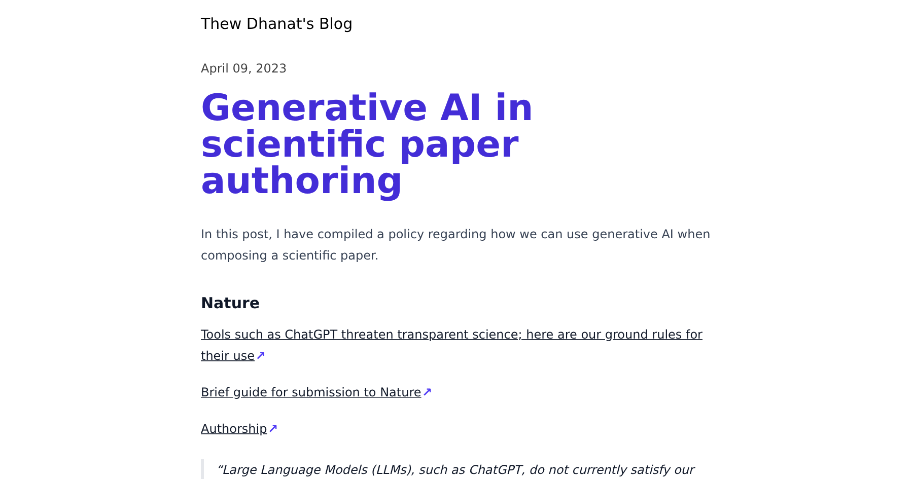 Generative AI in scientific paper authoring | Thew Dhanat