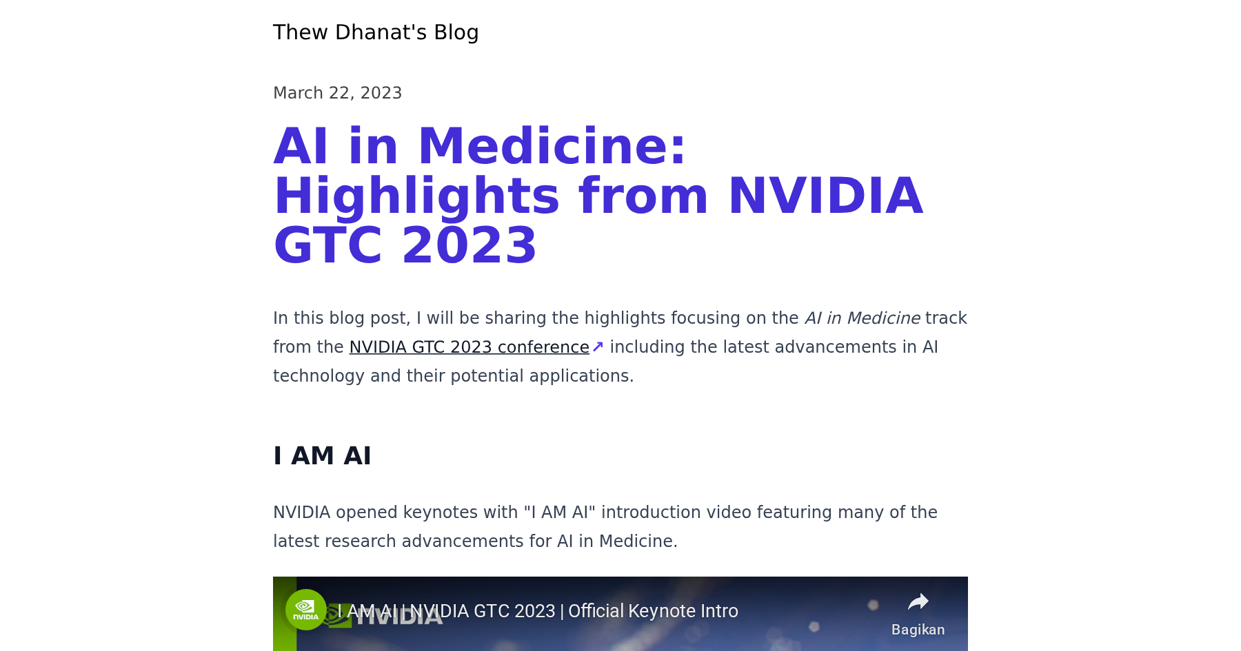 AI in Medicine: Highlights from NVIDIA GTC 2023 | Thew Dhanat
